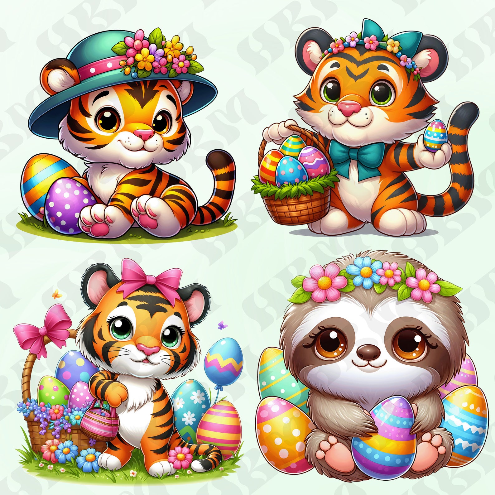 25 Cute Easter Animals Clipart Bundle, Sloth Stickers, Adorable Baby ...