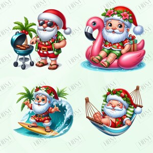 Cartoon Tropical Summer Christmas Clipart Bundle, Festive Sticker ...