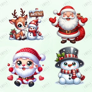 Cute Mega Christmas Clipart Bundle, Festive Cartoon Santa Sticker ...