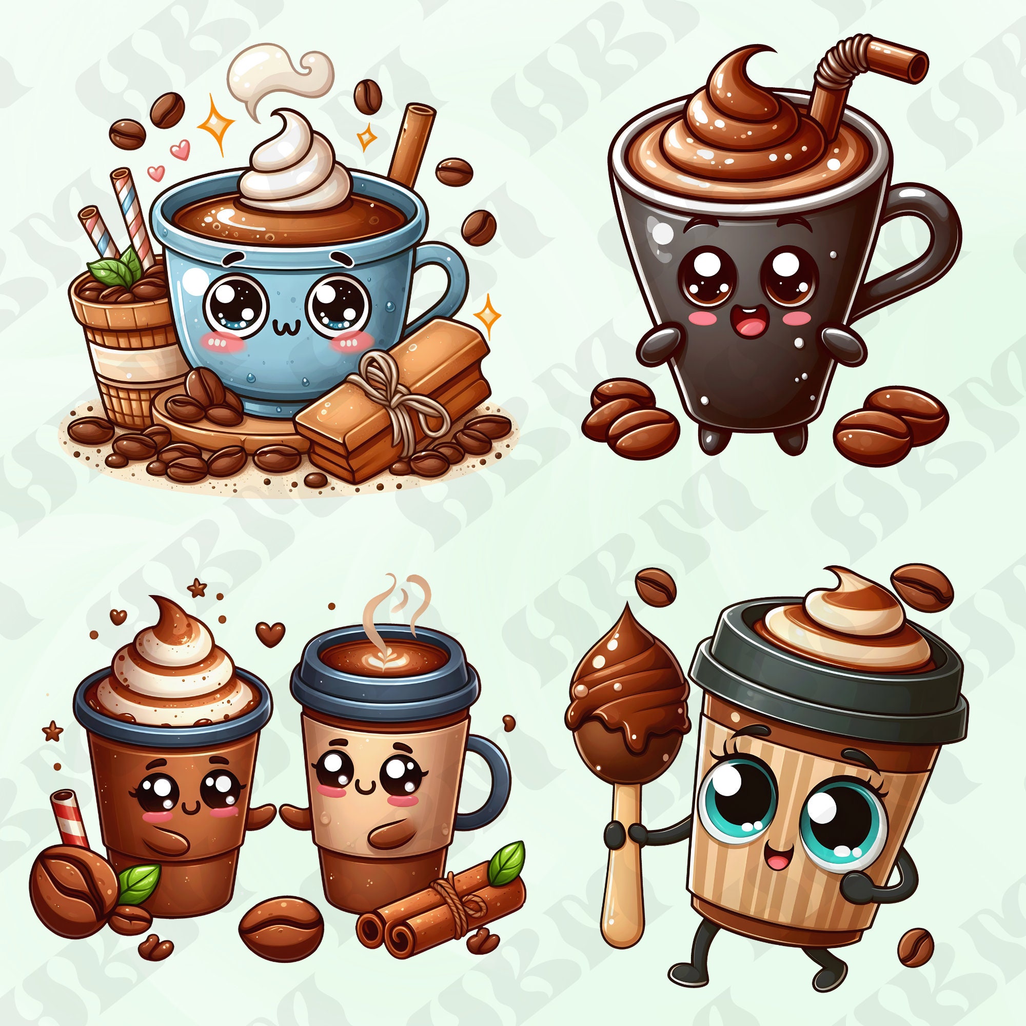 24 Cute Coffee Characters Clipart Bundle, Caffeine Card Making ...