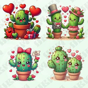 24 Cute Valentines Day Cactus Clipart Bundle, Cacti Card Making, Plant ...