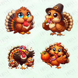 Cute Cartoon Thanksgiving Turkey Clipart Bundle, Fall Printables ...