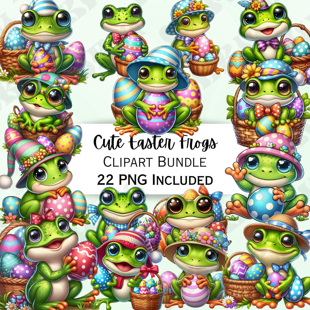 22 Cute Easter Frog Clipart Bundle, Tadpole Stickers, Adorable Baby ...
