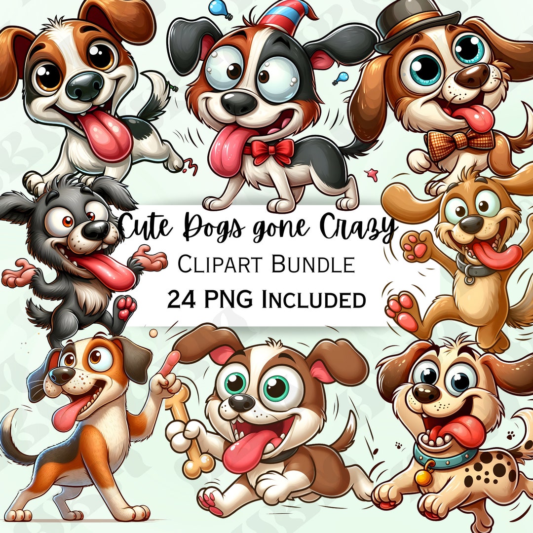 24 Cute Dogs Acting Crazy Clipart Bundle, Puppy Stickers, Adorable Wall ...