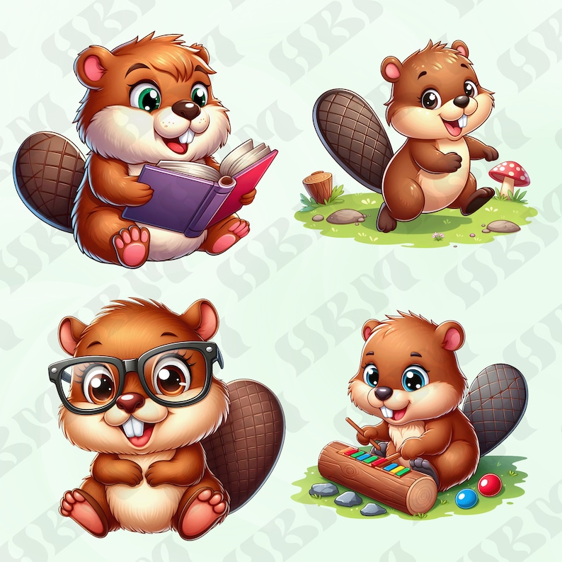 Cute Cartoon Beaver Clipart Bundle, Sweet Woodland Stickers, Adorable ...
