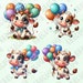 24 Cute Party Cow Clipart Bundle, Cartoon Balloon Sticker, Adorable ...