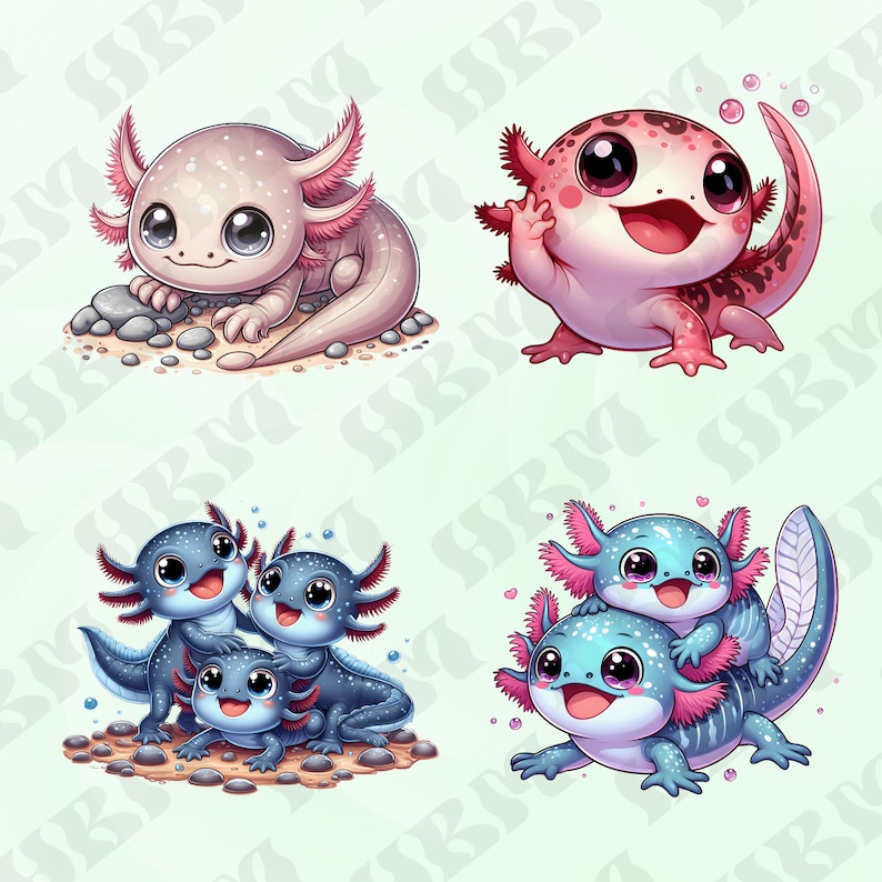 Cute Cartoon Axolotl Clipart Bundle, Salamanda Stickers, Adorable Baby ...
