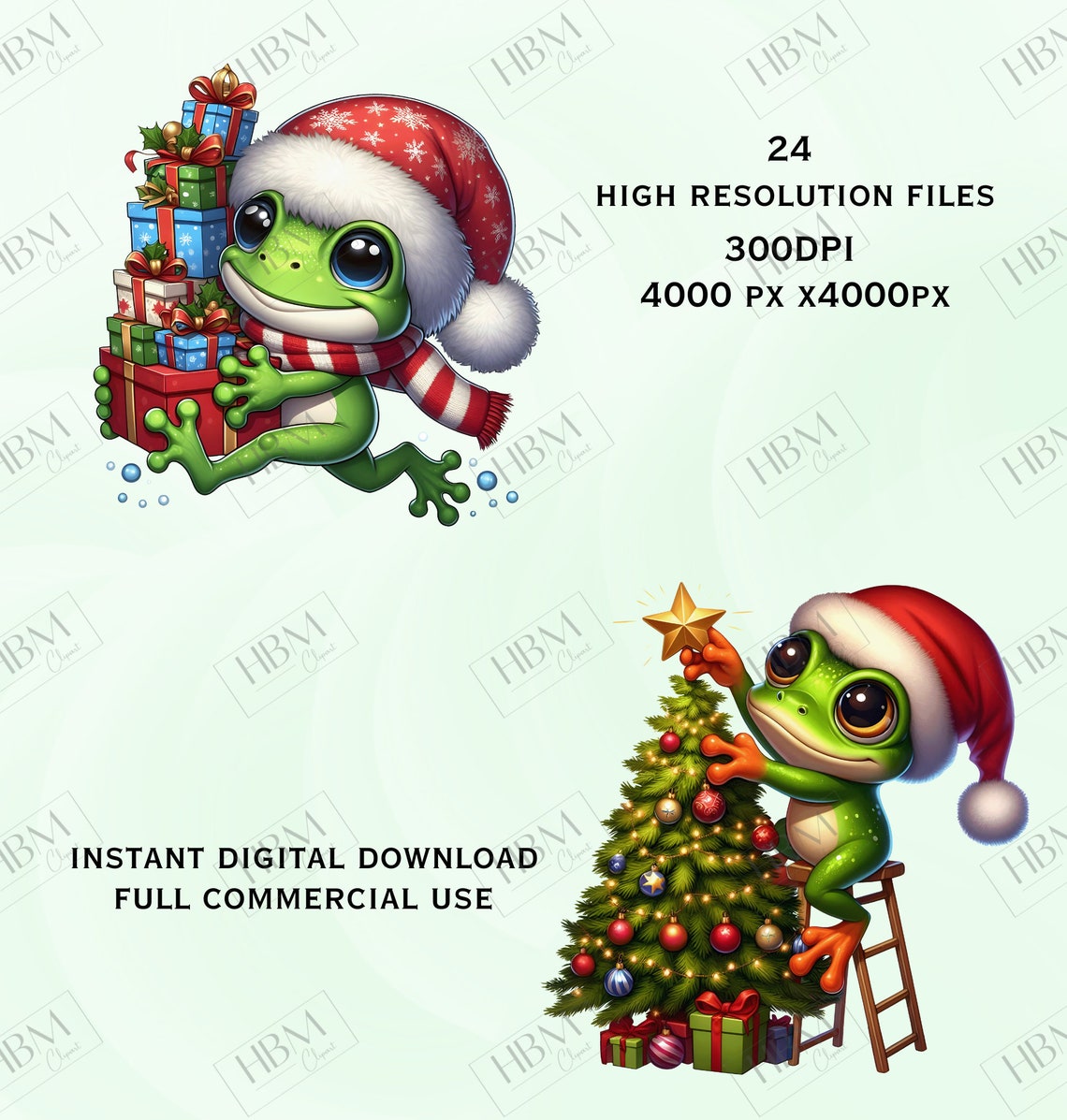 Cute Cartoon Christmas Frogs Clipart Bundle, Festive Baby Animal ...