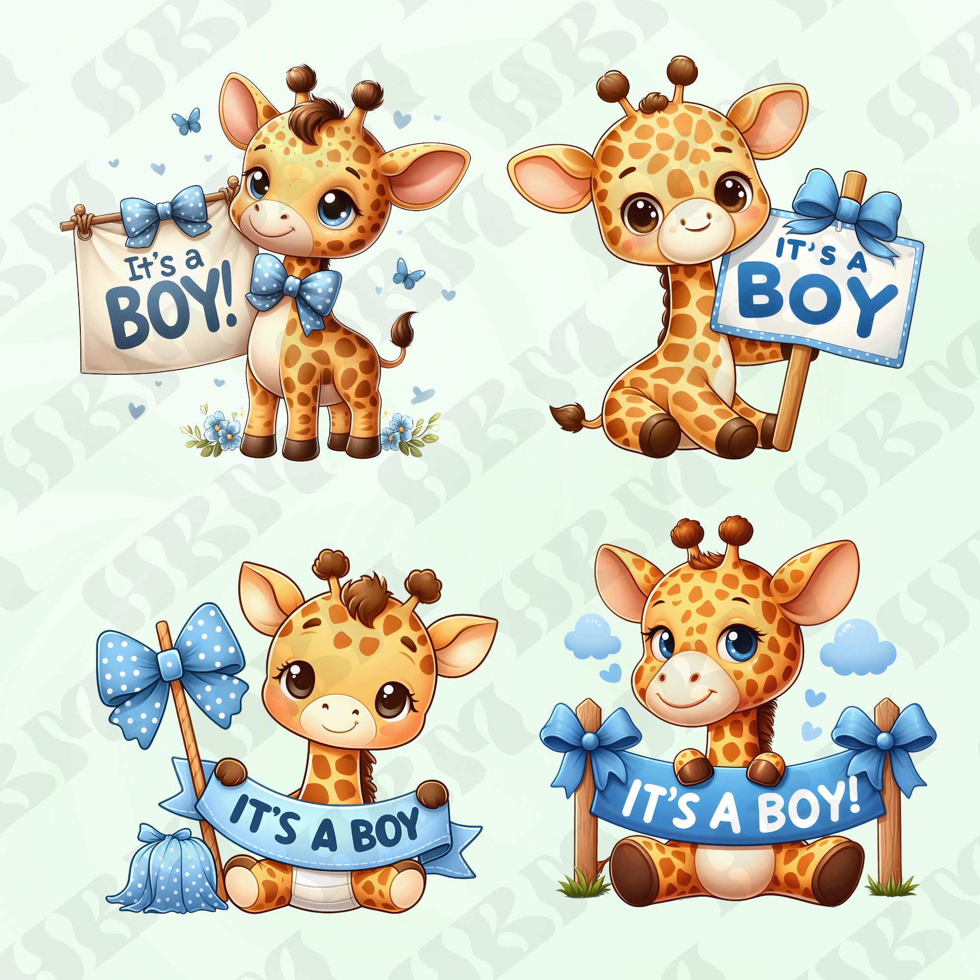 Cute It's a Boy Giraffe Clipart Bundle, Birth Announcement, Blue ...