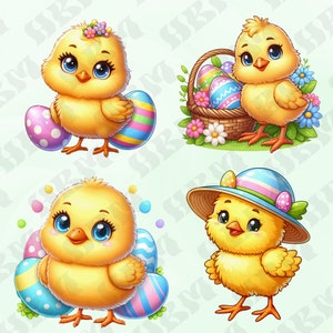 21 Cute Easter Chicks Clipart Bundle, Chicken Stickers, Adorable Baby ...