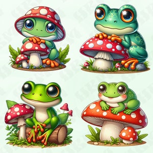 24 Cute Frog With Mushrooms Clipart Bundle, Tadpole Stickers, Adorable ...