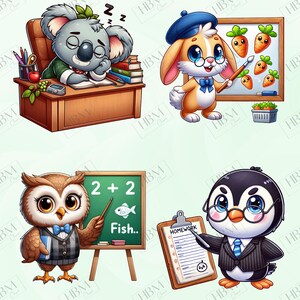 Cute Cartoon Teacher Animals Clipart Bundle, Whimsical Educator ...