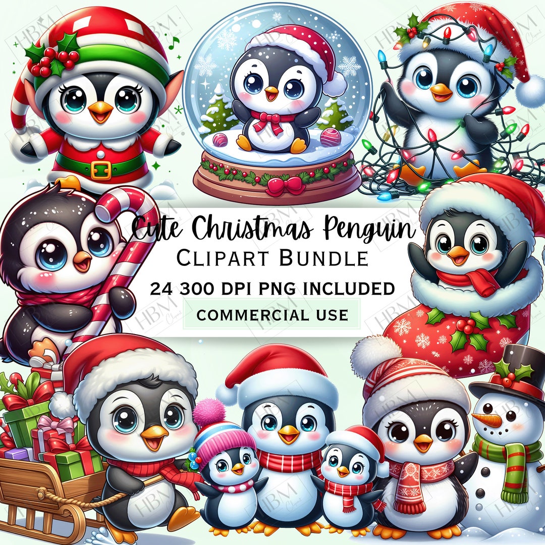 Cute Christmas Penguin Clipart Bundle, Festive Baby Animal Sticker ...