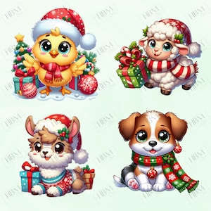 Cute Christmas Farm Animals Clipart Bundle, Festive Baby Cow Sticker ...