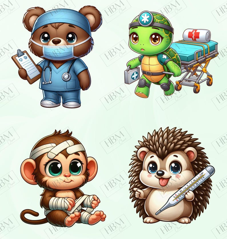 Cute Cartoon Medical Animals Clipart Bundle, Whimsical Pharmacist ...