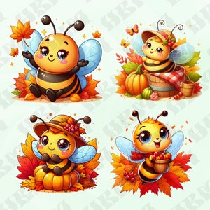 Cute Cartoon Autumn Bees Clipart Bundle, Fall Nursery Decor, Leaves ...