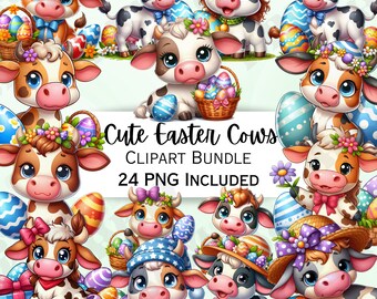 24 Cute Easter Bunny Clipart Bundle, Rabbit Stickers, Adorable Baby ...