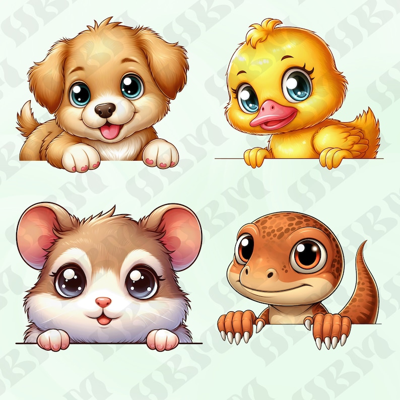 Cute Cartoon Peeking Pets Clipart Bundle, Frogs Stickers, Adorable Wall ...