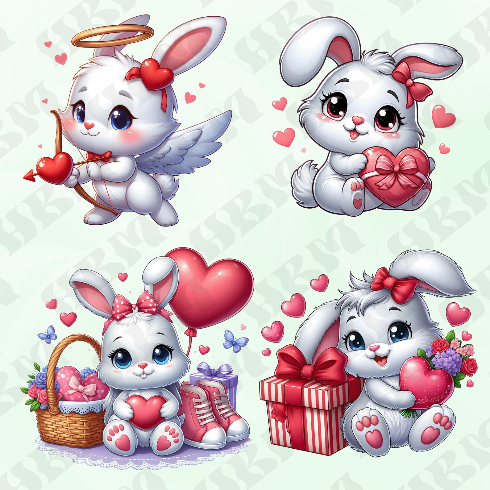25 Cute Valentines Day Bunny Clipart Bundle, Rabbit Card Making, Hare ...
