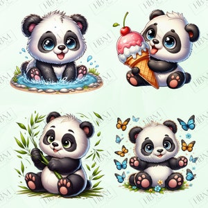Cute Cartoon Baby Panda Clipart Bundle, Playful Kawaii Bear Sticker ...