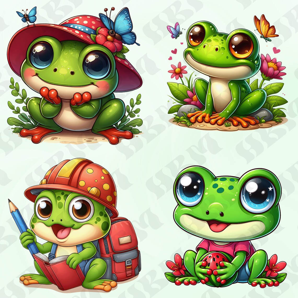 26 Cute Funny Frog Clipart Bundle, Tadpole Stickers, Adorable Baby Wall ...