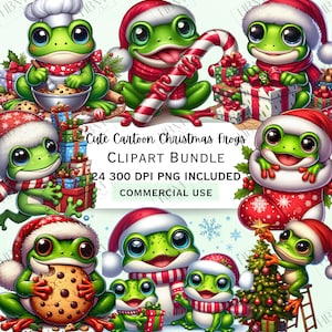 Cute Cartoon Christmas Frogs Clipart Bundle, Festive Baby Animal ...