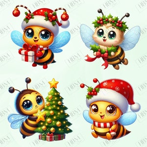 Cute Cartoon Christmas Bees Clipart Bundle, Festive Baby Animal Sticker ...
