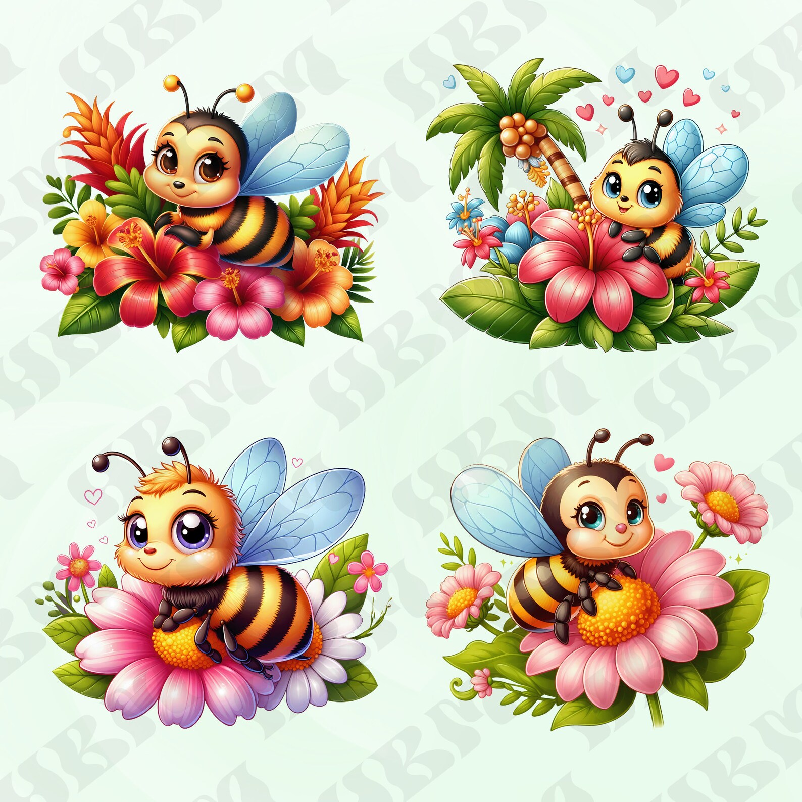 24 Cute Cartoon Spring Bees Clipart Bundle, Daisies Nursery Decor ...