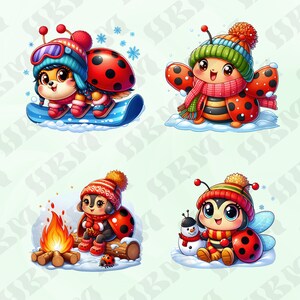 Cute Cartoon Winter Lady Bugs Clipart Bundle, Snow Nursery Decor, Cozy ...
