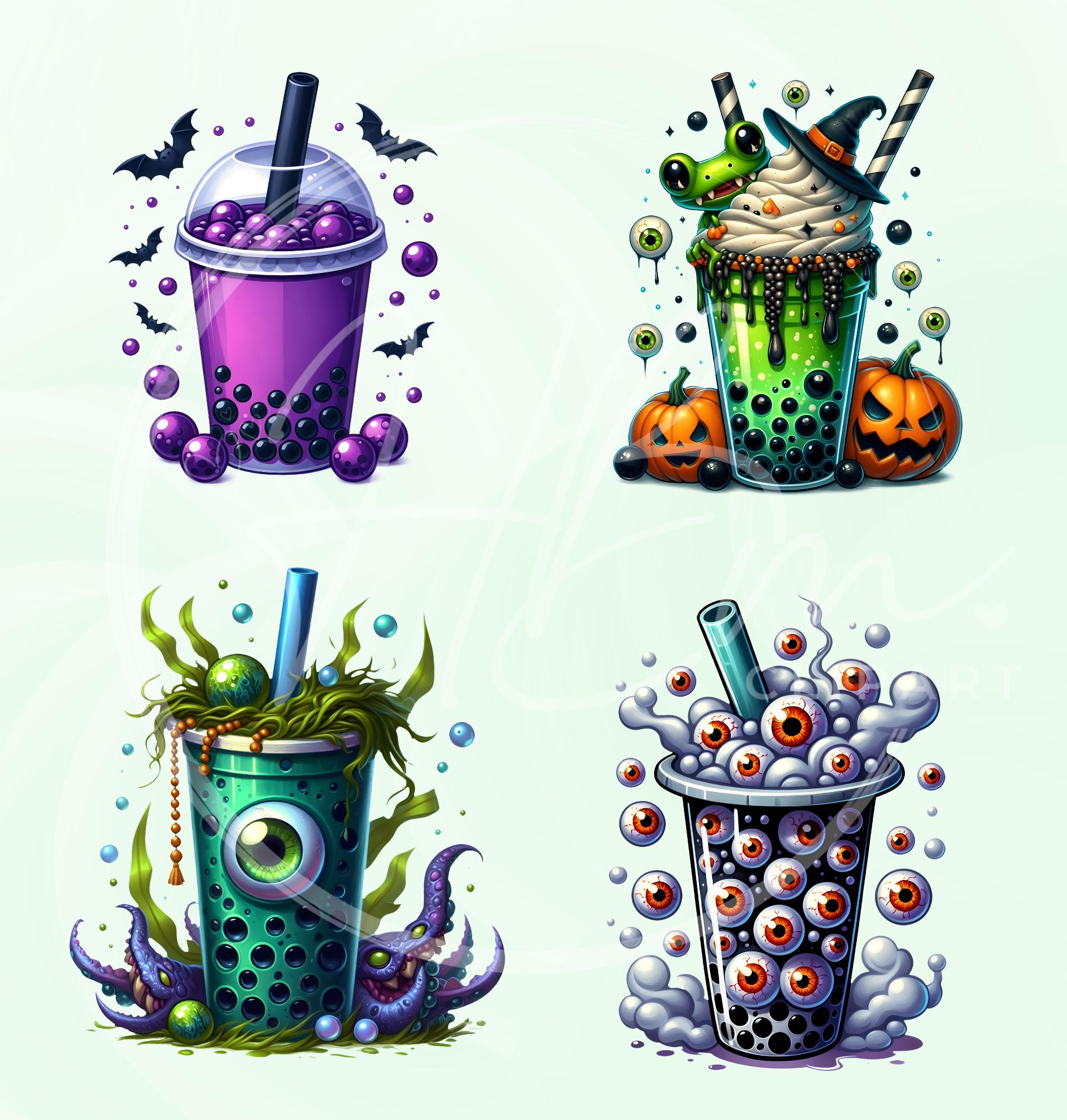Spooky Halloween Boba Tea Clipart Bundle, Cute Creepy Drinks, Witchy ...