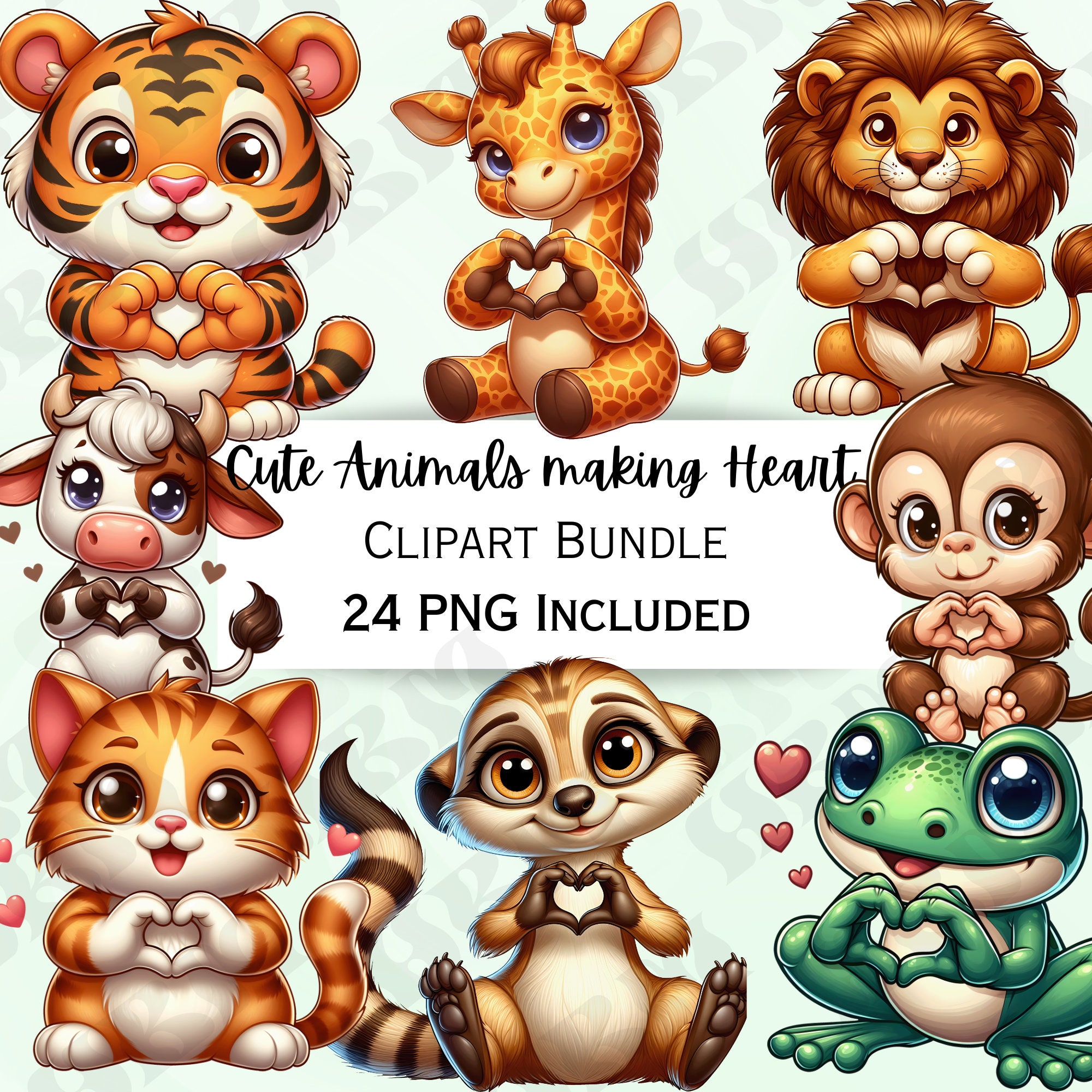 24 Cute Animals Making Heart Shapes Clipart Bundle, Cow Love Card ...
