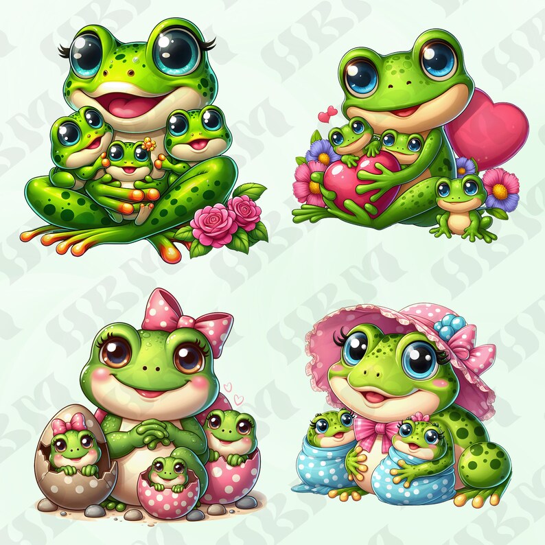 24 Cute Mother's Day Frogs Clipart Bundle, Cartoon Balloon Sticker ...