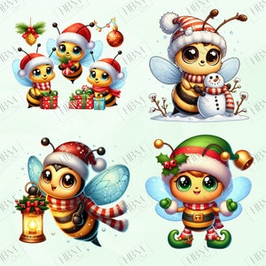 Cute Cartoon Christmas Bees Clipart Bundle, Festive Baby Animal Sticker ...