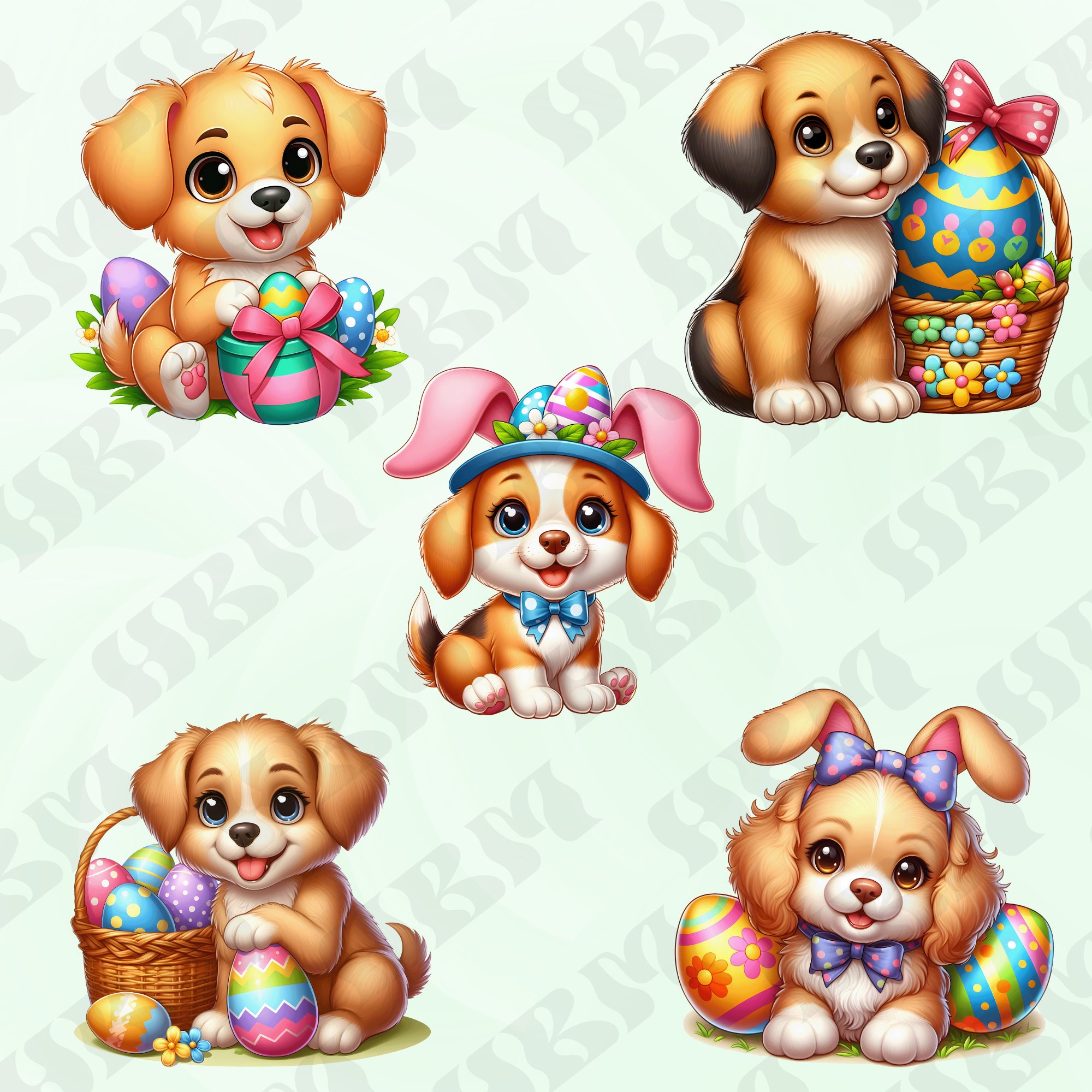 25 Cute Easter Puppies Clipart Bundle, Dog Stickers, Adorable Baby Wall ...