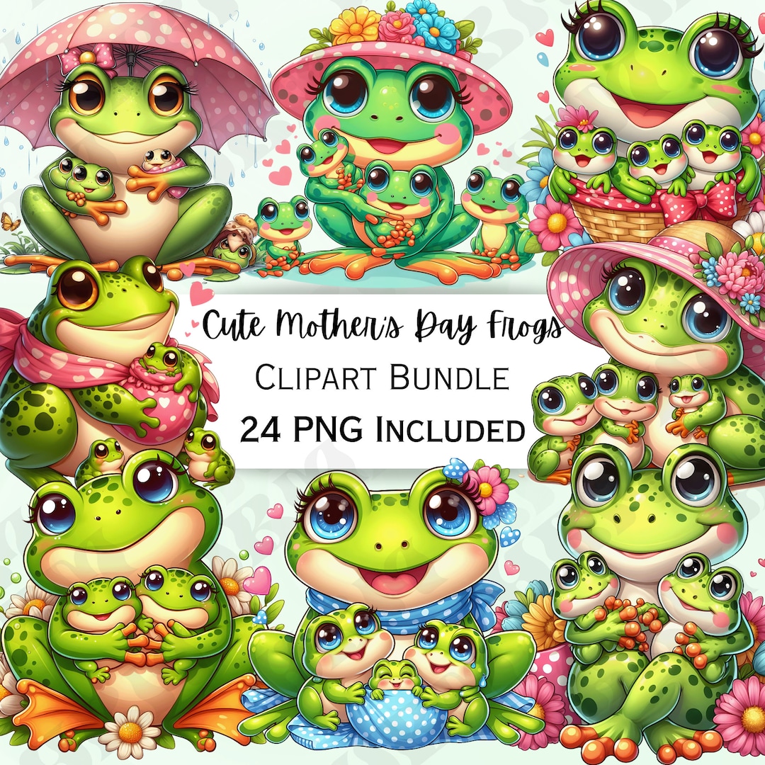 24 Cute Mother's Day Frogs Clipart Bundle, Cartoon Balloon Sticker ...