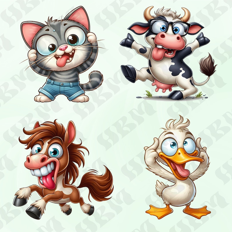 Cute Funny Cartoon Farm Animals Clipart Bundle, Sheep Sticker, Adorable ...