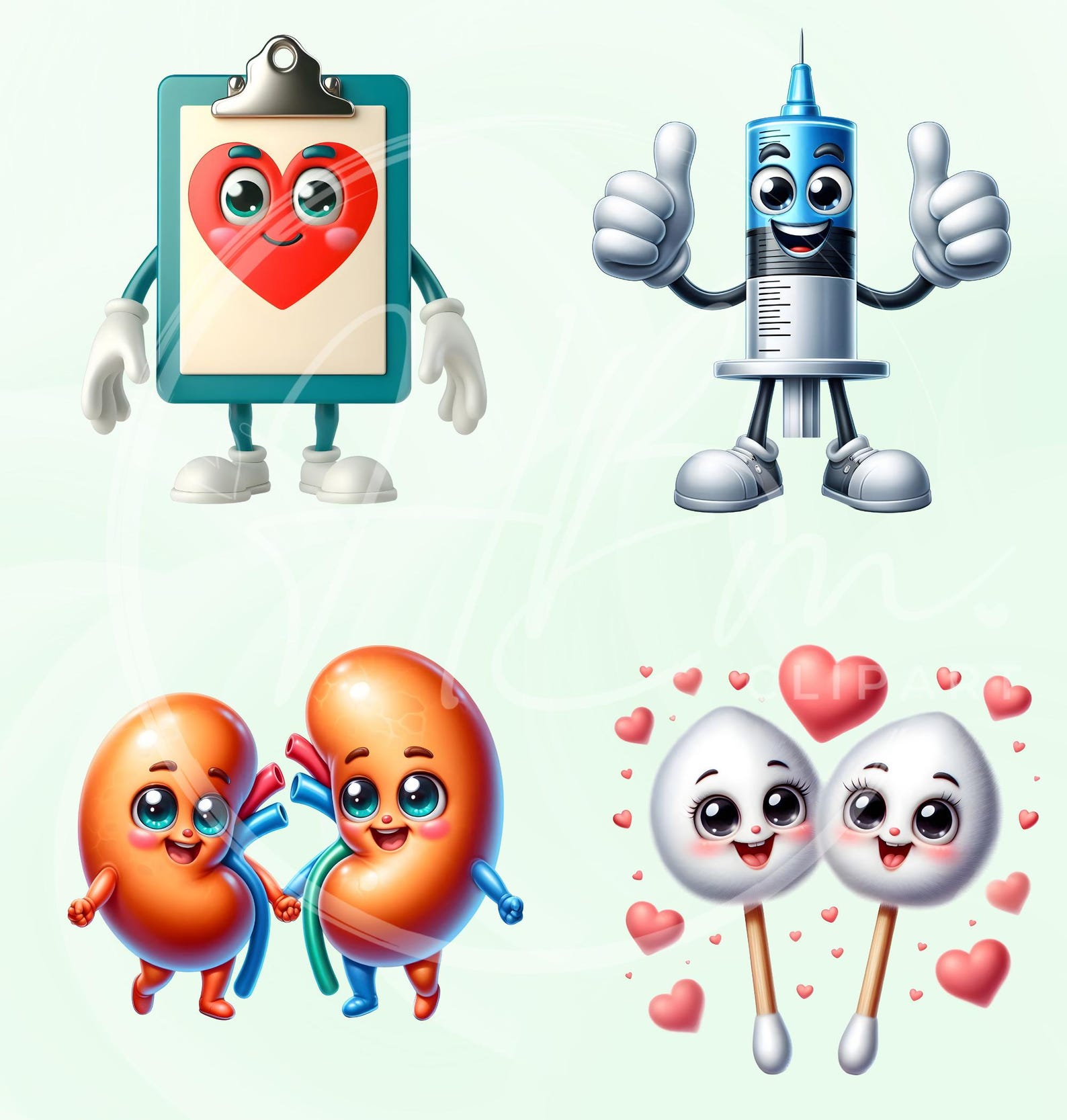 Cute Cartoon Medical Characters Clipart Bundle, Doctor Nurse Equipment ...