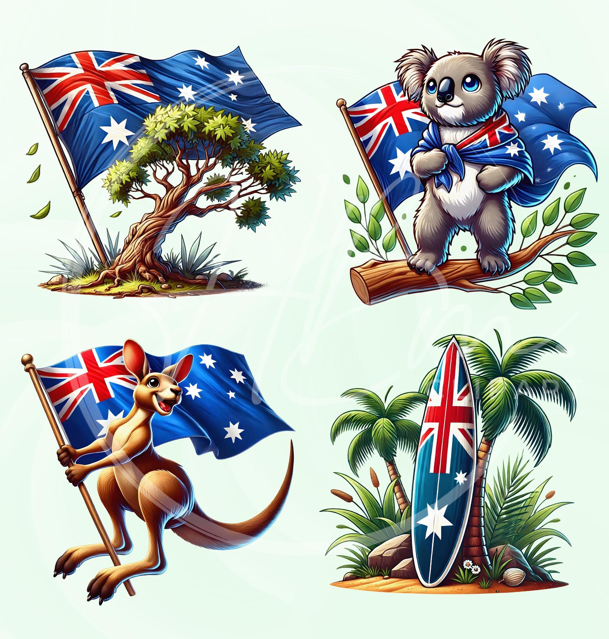 Funny Australia Day Clipart Bundle, Cartoon Aussie Animals PNG ...