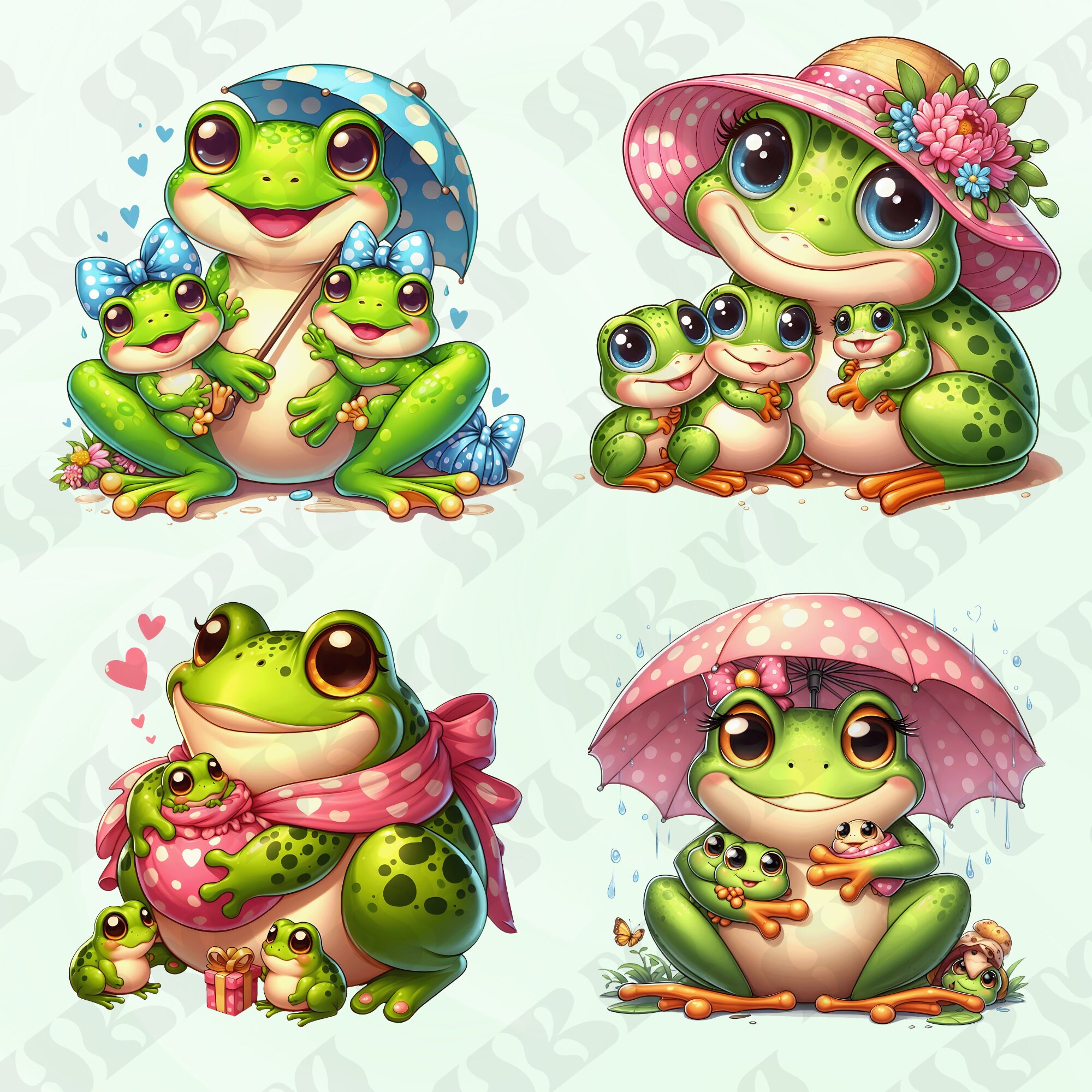 24 Cute Mother's Day Frogs Clipart Bundle, Cartoon Balloon Sticker ...