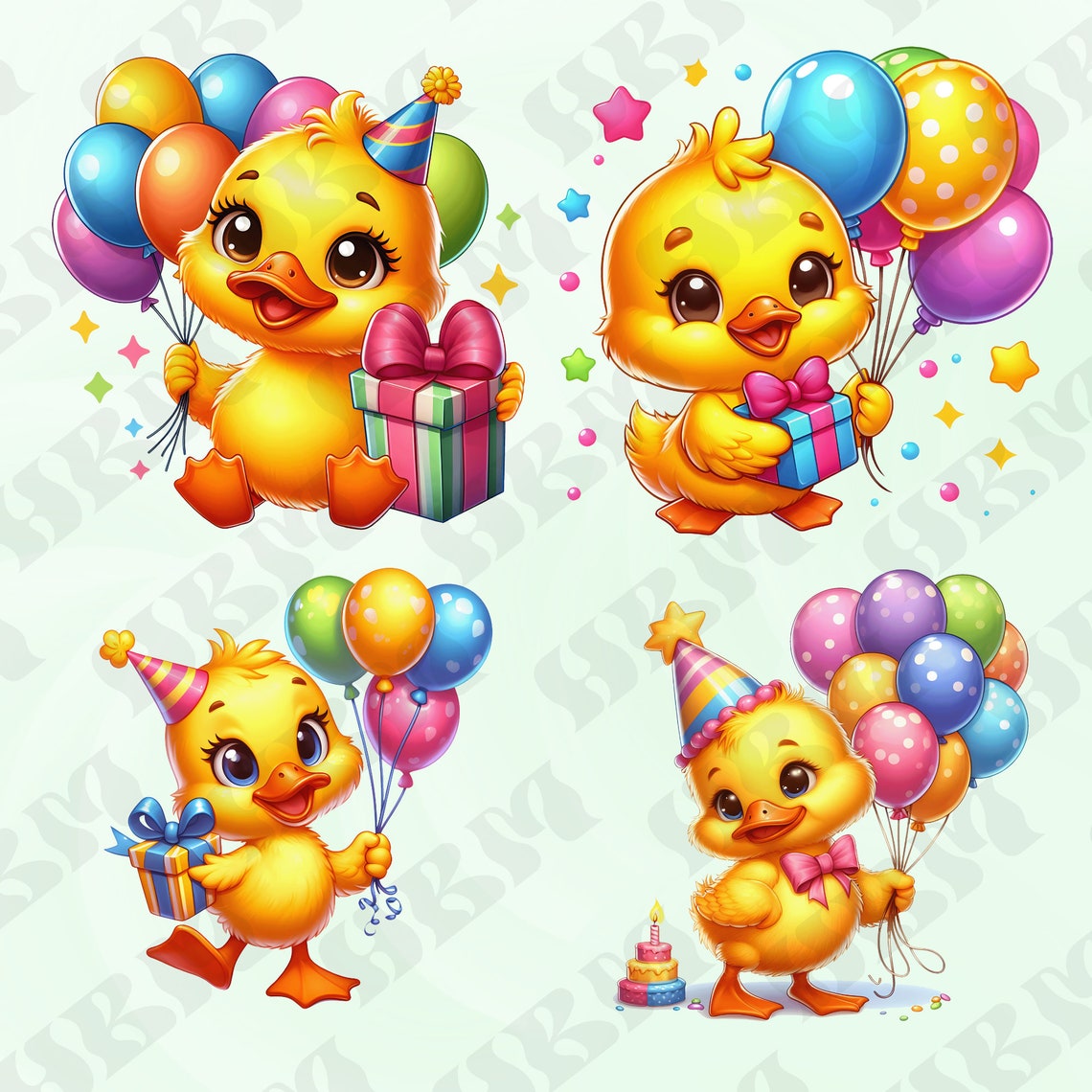 Cute Party Yellow Ducks Clipart Bundle, Cartoon Balloon Sticker ...