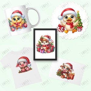 Cute Christmas Farm Animals Clipart Bundle, Festive Baby Cow Sticker ...