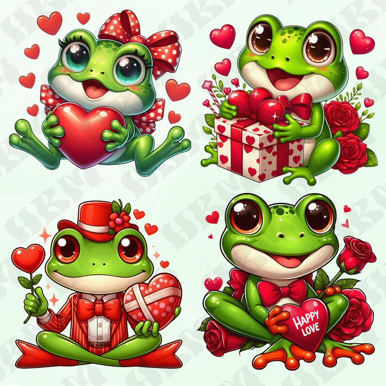 25 Cute Valentines Day Frog Clipart Bundle, Tadpole Stickers, Adorable ...
