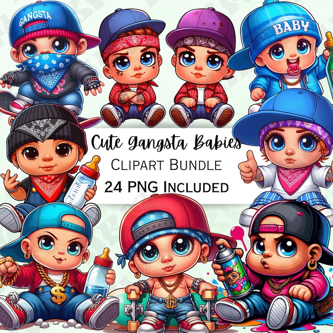 Cute Cartoon Gangsta Baby Clipart Bundle, Funny Attitude Sticker, Adorable Hip Hop Decorations ...
