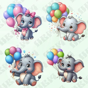24 Cute Party Elephant Clipart Bundle, Cartoon Balloon Stickers ...