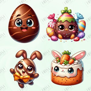 Funny Cartoon Easter Sweets Clipart Bundle, Comical Dessert Treats ...