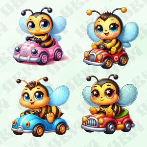 Cute Cartoon Bees on Toy Car Clipart Bundle, Insect Nursery Decor ...