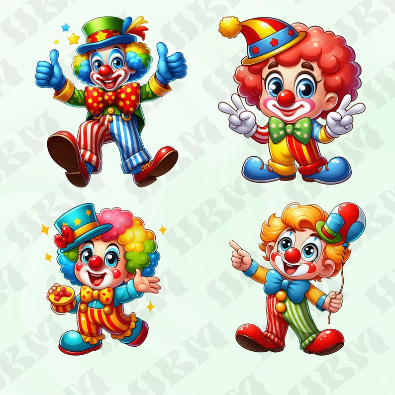Cute Cartoon Clowns Clipart Bundle, Circus Magic Balloon Sticker ...