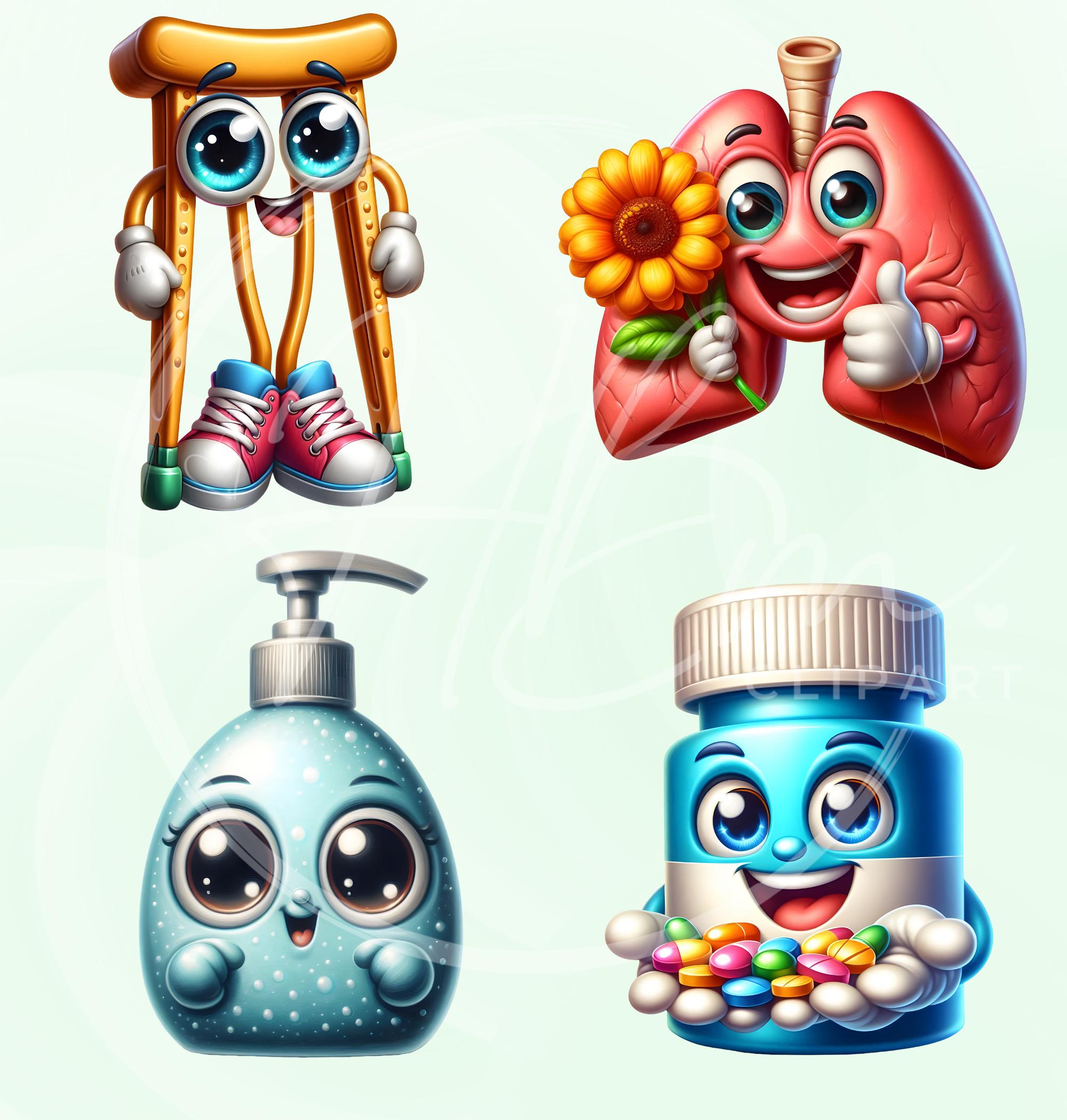 Cute Cartoon Medical Characters Clipart Bundle, Doctor Nurse Equipment ...