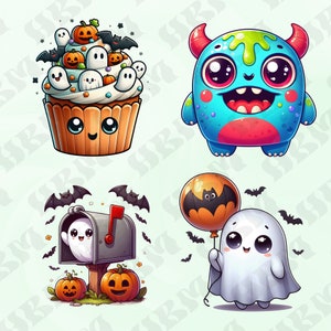 Cute Spooky Cartoon Halloween Clipart Bundle, Pumpkin Stickers ...