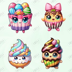 Funny Cartoon Easter Sweets Clipart Bundle, Comical Dessert Treats ...